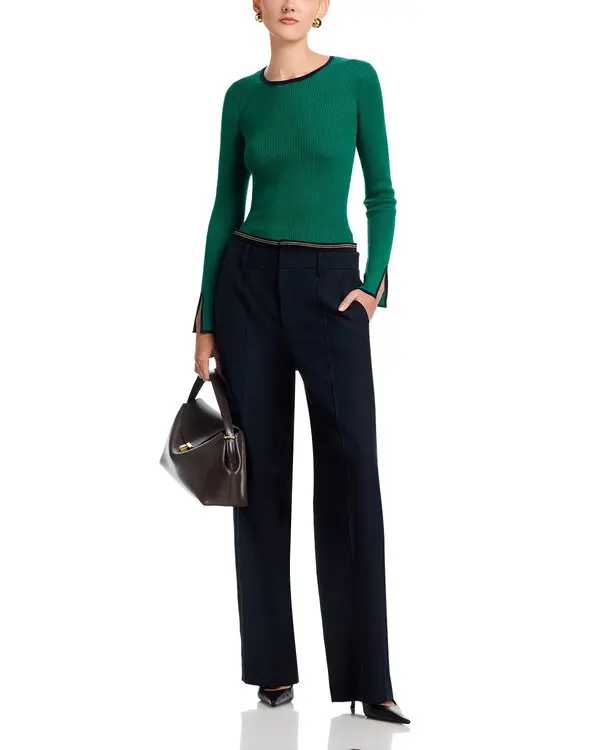 T Tahari Long Bell Sleeved Ribbed Crewneck Pullover Sweater