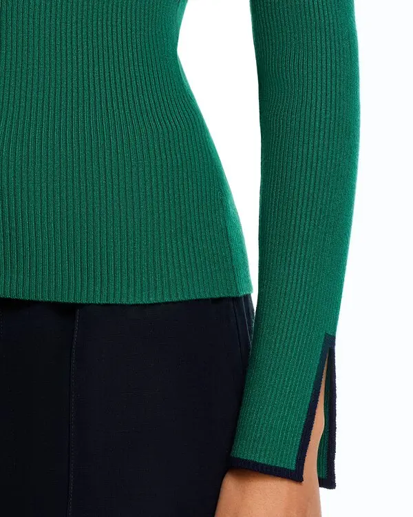 T Tahari Long Bell Sleeved Ribbed Crewneck Pullover Sweater