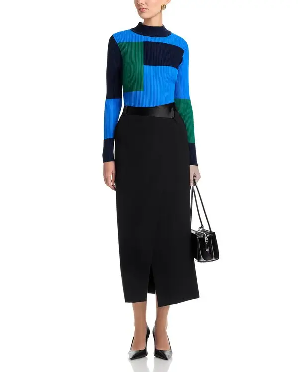 T Tahari Long-sleeved Color Blocked Mock Neck Pullover Sweater