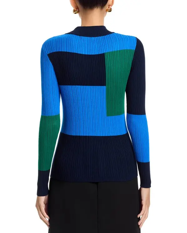 T Tahari Long-sleeved Color Blocked Mock Neck Pullover Sweater