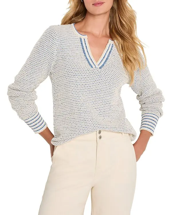 NIC+ZOE Tuck Texture Split Neck Sweater