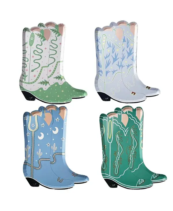 JOLLITY & CO Yeehaw Cowboy Boot Paper Plates Set Of 8 - Multicolor