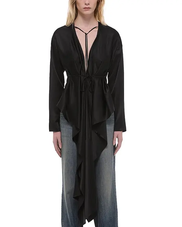 Helmut Lang Silk Draped Scarf Top - Black