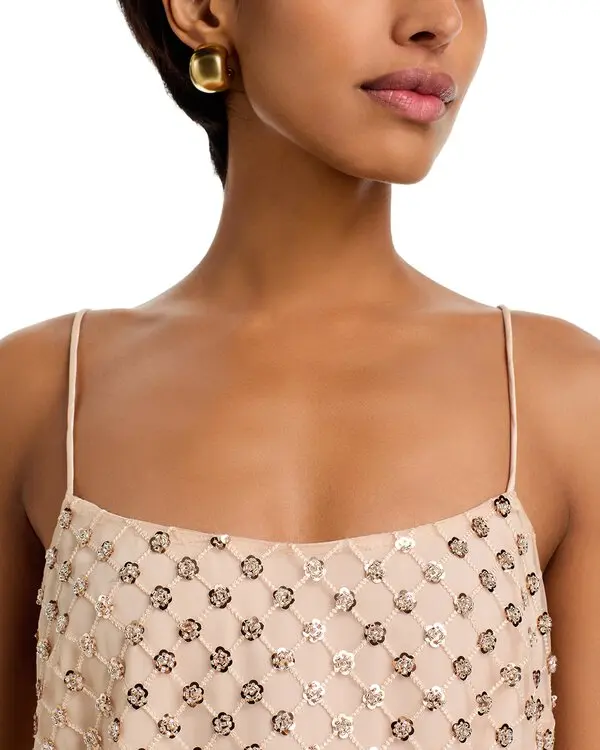 MILLY Rylan Sequin Embroidered Tank Top - Nude