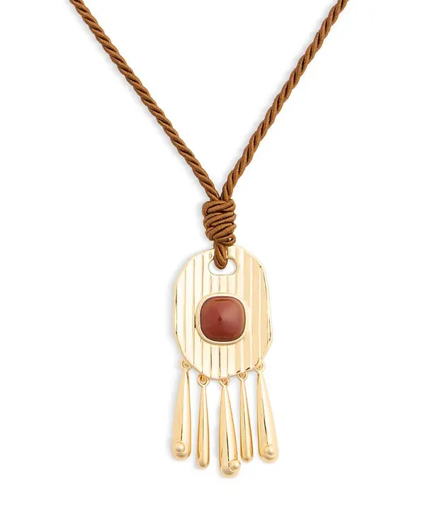 Aqua Beaded Pendant Necklace - Brown/gold