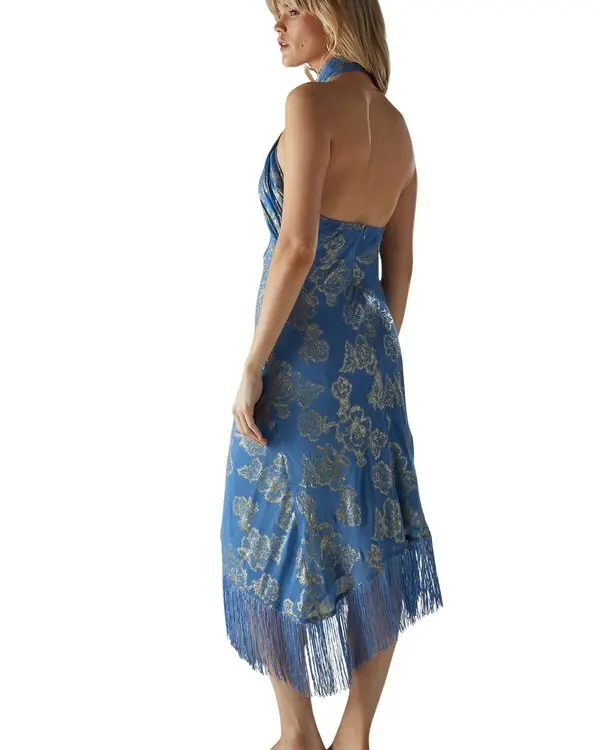 WAREHOUSE Metallic Chiffon Wrap Front Midi Dress