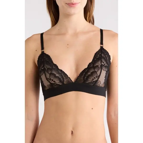 KILO BRAVA Floral Lace Triangle Bralette - Black