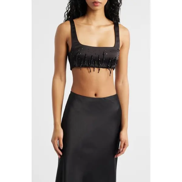 Mango Sleeveless Beaded Satin Crop Top