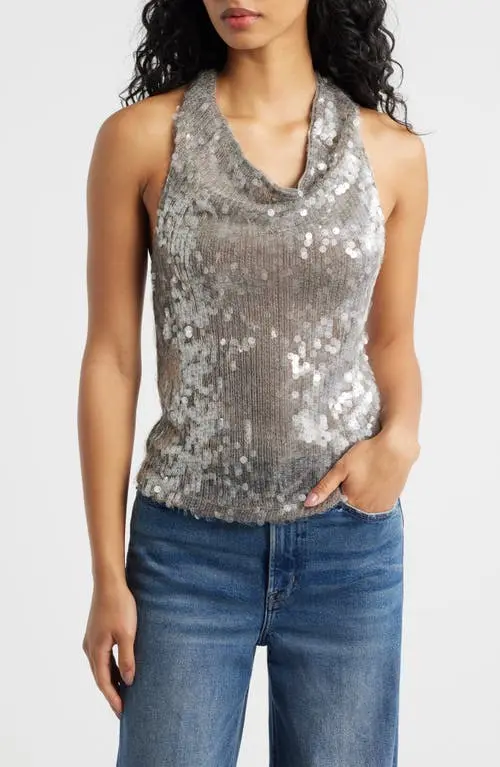 Mango Sleeveless Sequin Halter Top