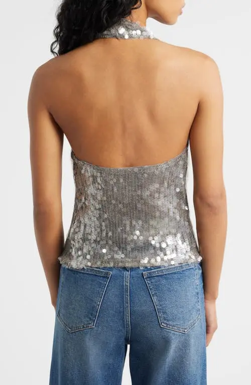 Mango Sleeveless Sequin Halter Top