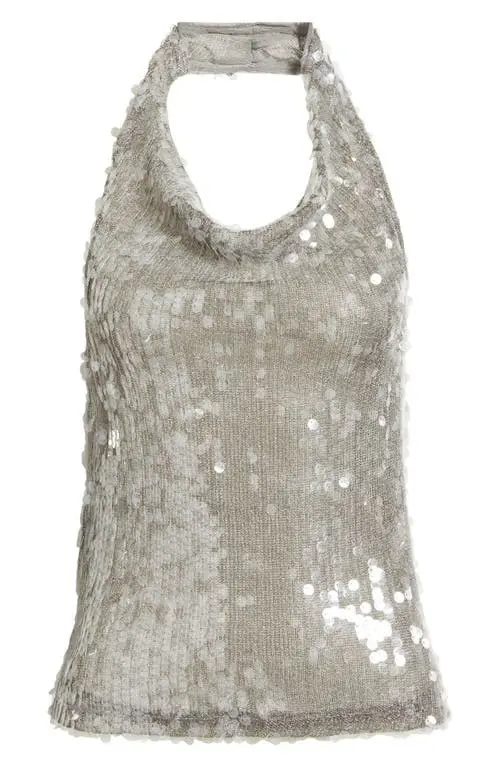 Mango Sleeveless Sequin Halter Top