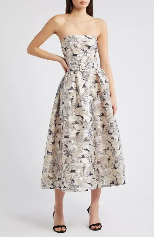 FREEMARKET Strapless Floral Jacquard A-line Dress
