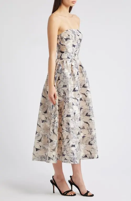 FREEMARKET Strapless Floral Jacquard A-line Dress