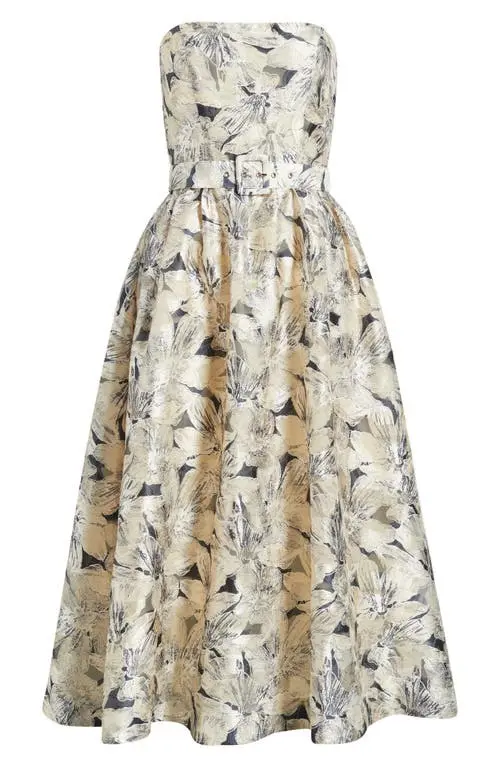 FREEMARKET Strapless Floral Jacquard A-line Dress