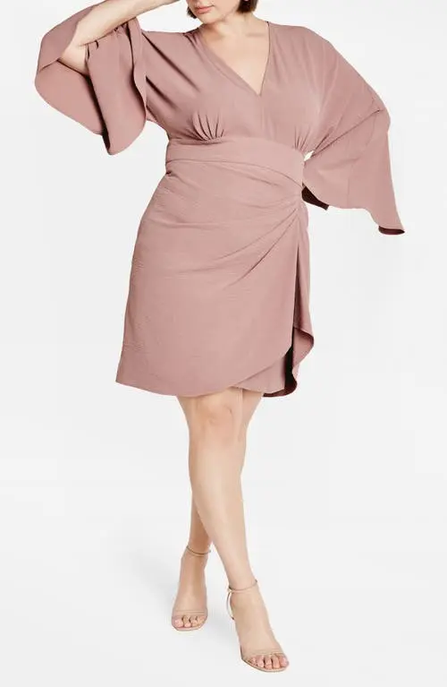 City Chic Malani Pleated Long Sleeve Sheath Dress
