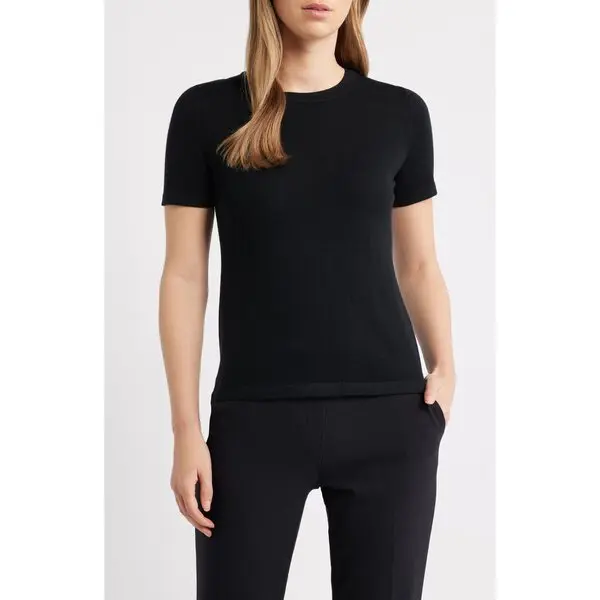 Anne Klein Luxe Washable Short Sleeve Wool Sweater - Anne Black