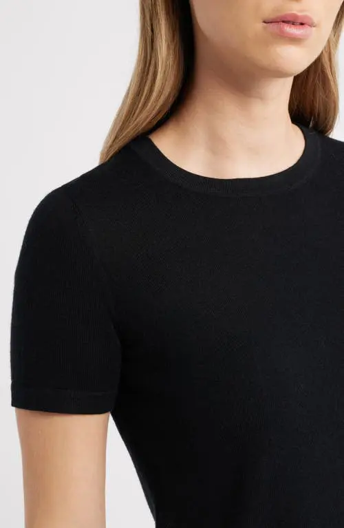 Anne Klein Luxe Washable Short Sleeve Wool Sweater - Anne Black