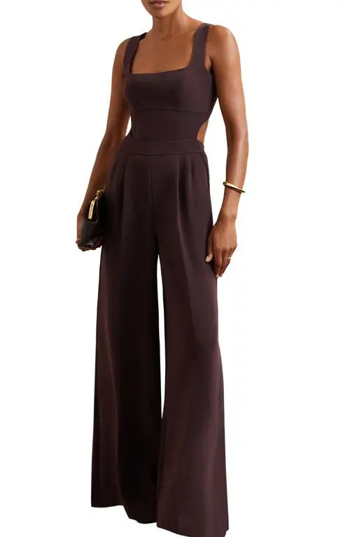 REISS Dion Pleated Sleeveless Wide Leg Jumpsuit - Burgundy