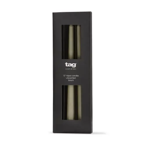 TAG Sage Green Taper Candles Set Of 4 Unscented Smokeless - Brown