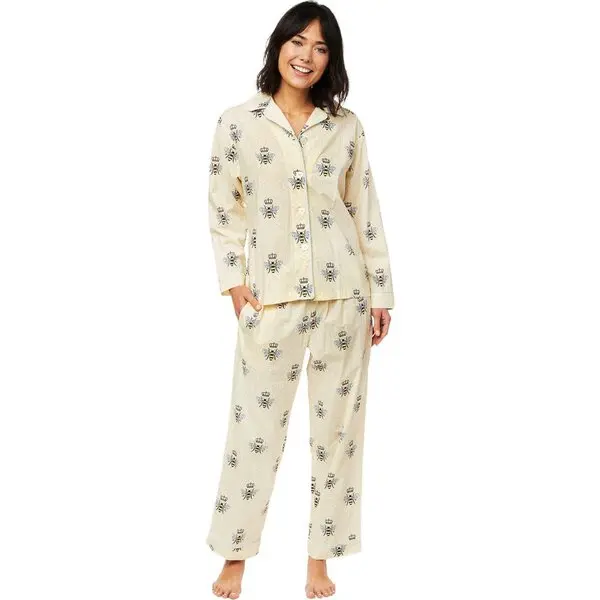 THE CAT'S PAJAMAS Luxe Pima Pajama Set Conversational - Queen Bee Honey