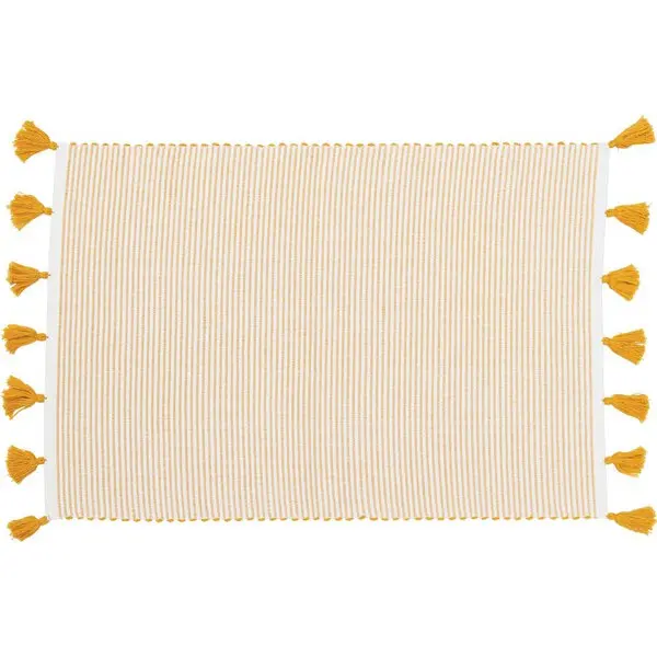 CAROL & FRANK Brett Striped 100% Cotton Chambray Set Of 4 Tassel Placemats 14" X 20 - Yellow
