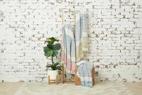 CAROL & FRANK Berkley Hibiscus Diamond Cotton Blend Accent Throw Blanket 50" X 60