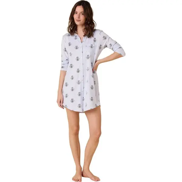 THE CAT'S PAJAMAS Pima Knit Night Shirt Conversational - Queen Bee Blue