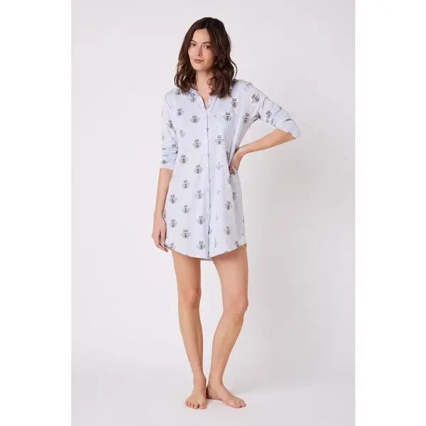 THE CAT'S PAJAMAS Pima Knit Night Shirt - Queen Bee Blue