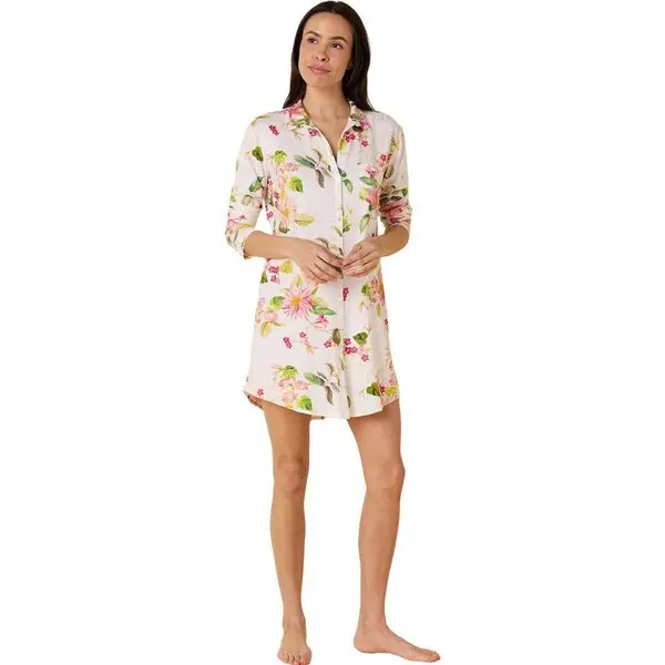 THE CAT'S PAJAMAS Pima Knit Night Shirt Floral - Carolina