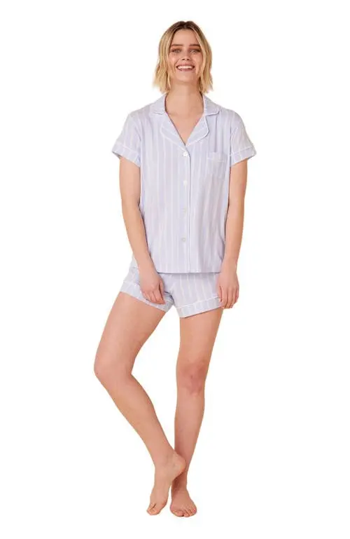 THE CAT'S PAJAMAS Pima Knit Short Set Stripes Dots - Heritage Stripe Blue