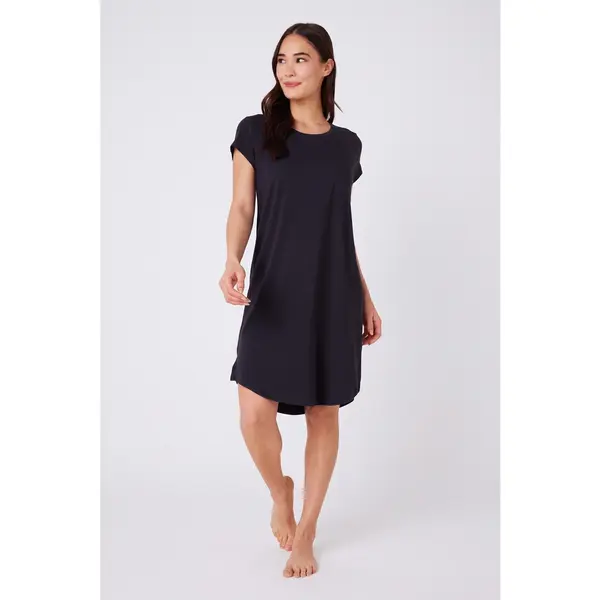 THE CAT'S PAJAMAS Classic Solid Pima Knit Short-sleeved Sleep Shirt - Midnight