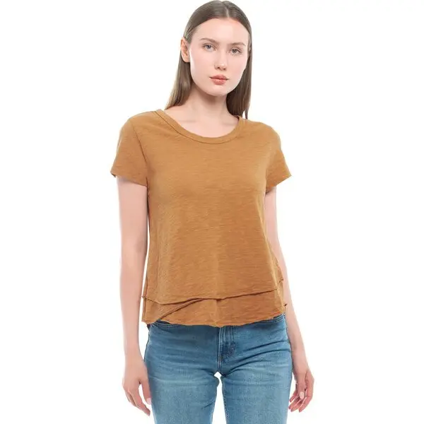 WILT CLOTHING Short Sleeve Mock Layer Tee - Medium Brown