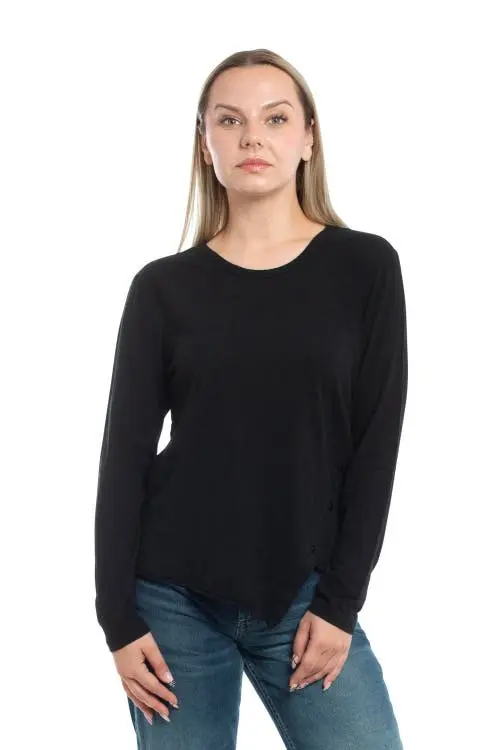 WILT CLOTHING Long Sleeve Henley Mock Double Layer Tee - Black