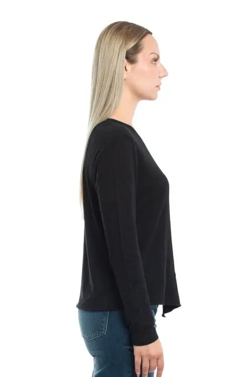 WILT CLOTHING Long Sleeve Henley Mock Double Layer Tee - Black