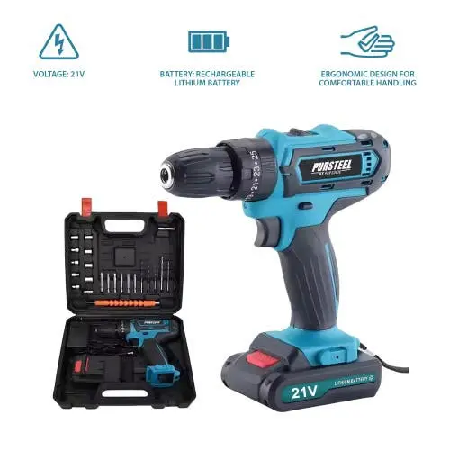 PURSONIC Power Tool Bundle 21v Cordless Drill & Electric Screwdriver