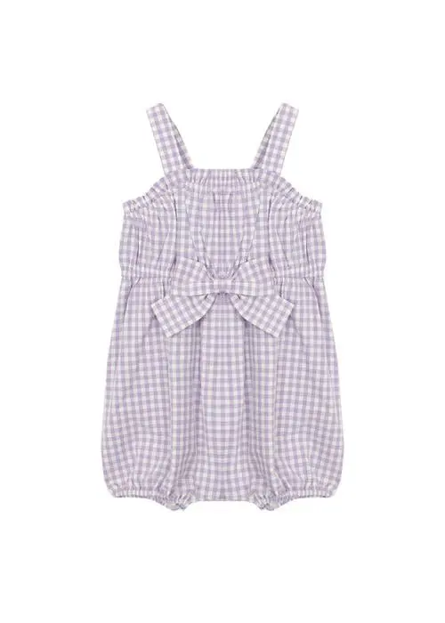 MABEL + HONEY Gingham Baby Romper With Bow - Purple