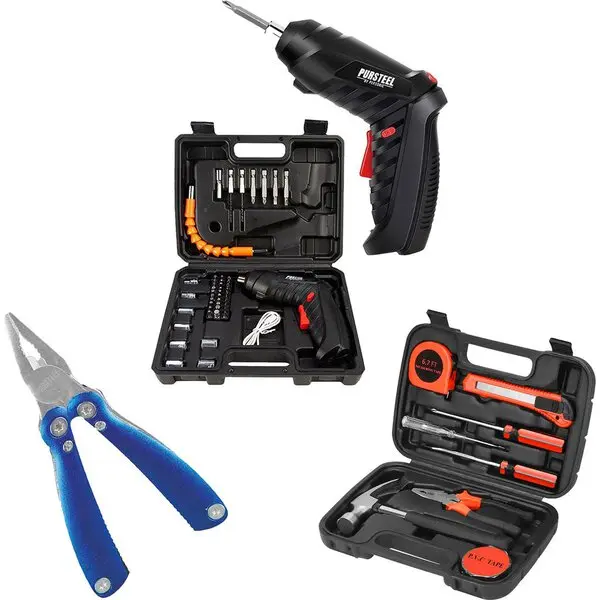PURSONIC Home Project Power And Tool Set With Electric Screwdriver - Black