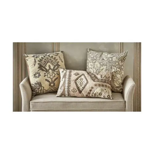 TAG Beige Kilim Digital Print Velvet Cotton Throw Pillow