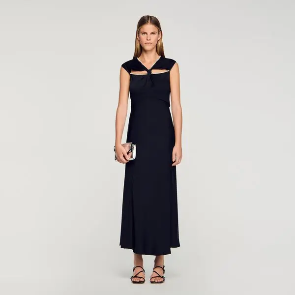 Sandro Satin Maxi Dress With Rhinestone Belt