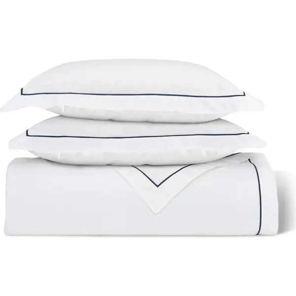 ELA LANE USA Heirloom Organic Percale Duvet Cover - White/navy - Queen