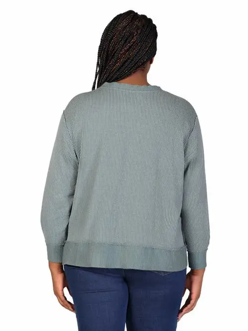 24SEVEN COMFORT APPAREL Relaxed Fit Ribbed Knit V-neck Sweatshirt Top