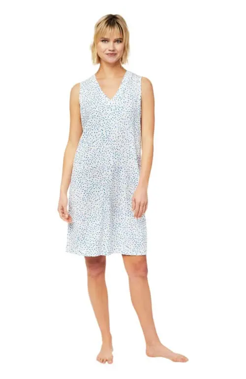 THE CAT'S PAJAMAS Pima Knit Nightgown Stripes Dots - Confetti Dot Blue