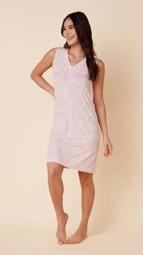 THE CAT'S PAJAMAS Pima Knit Nightgown - Confetti Dot Raspberry