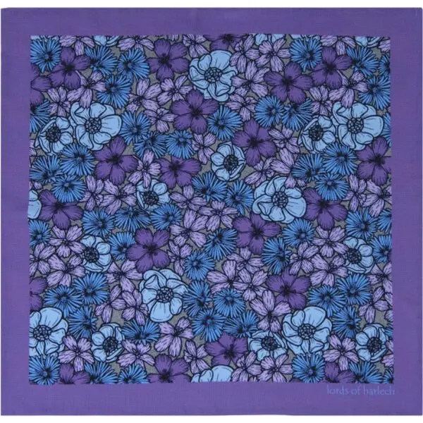 LORDS OF HARLECH Hudson Merino Wool Handkerchief Pocket Square - Dense Floral Lavender