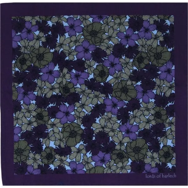 LORDS OF HARLECH Hudson Merino Wool Handkerchief Pocket Square - Dense Floral Olive