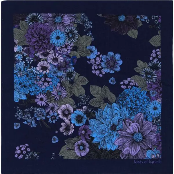 LORDS OF HARLECH Hudson Merino Wool Handkerchief Pocket Square - Marco Floral Navy
