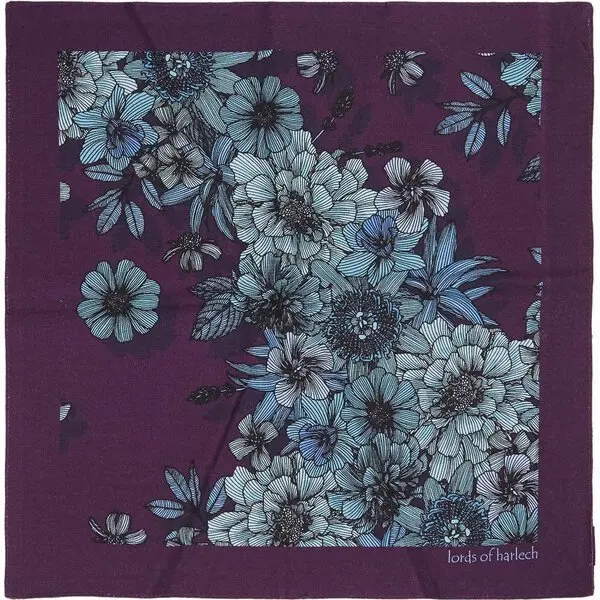LORDS OF HARLECH Hudson Merino Wool Handkerchief Pocket Square - Valencia Floral Plum