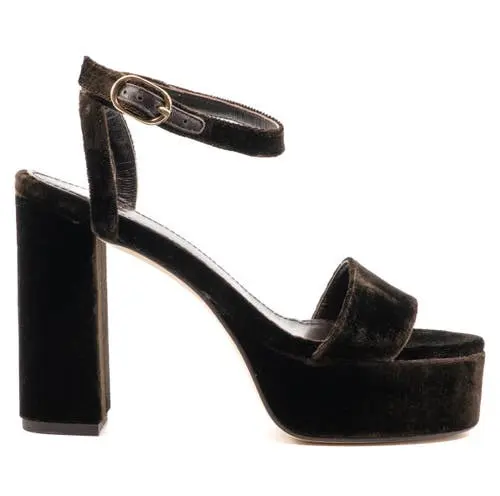 ANDREA GOMEZ Becka Velvet Platform Sandals - Chocolate