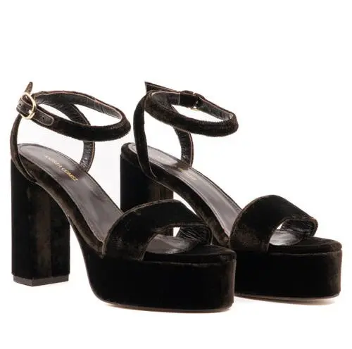 ANDREA GOMEZ Becka Velvet Platform Sandals - Chocolate