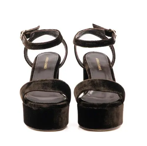 ANDREA GOMEZ Becka Velvet Platform Sandals - Chocolate